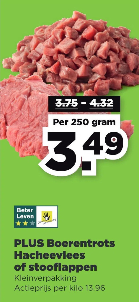 Plus boerentrots hacheevlees of stooflappen aanbieding bij PLUS