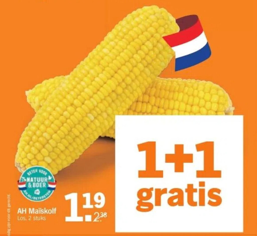AH Maïskolf Los, 2 stuks 1+1 gratis aanbieding bij Albert Heijn