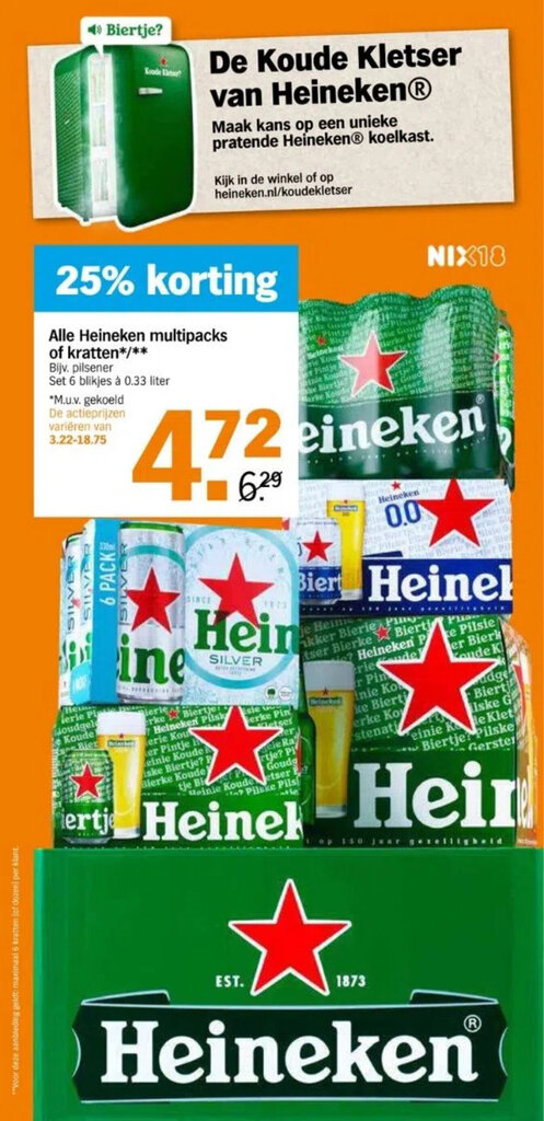 Alle Heineken multipacks of kratten*/** Bijv. pilsener Set 6 blikjes à ...