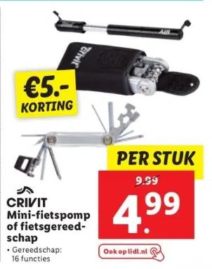 Crivit mini-fietspomp of fietsgereedschap aanbieding bij Lidl