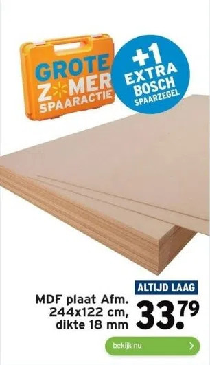 Mdf plaat afm. 244x122 cm, dikte 18 mm aanbieding bij GAMMA