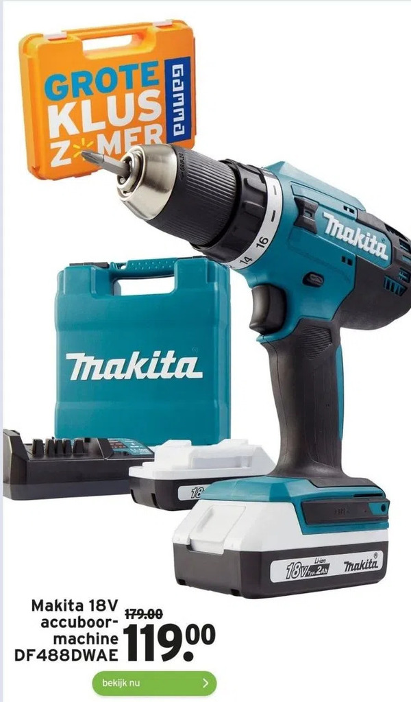 Makita 18v accuboormachine aanbieding bij GAMMA
