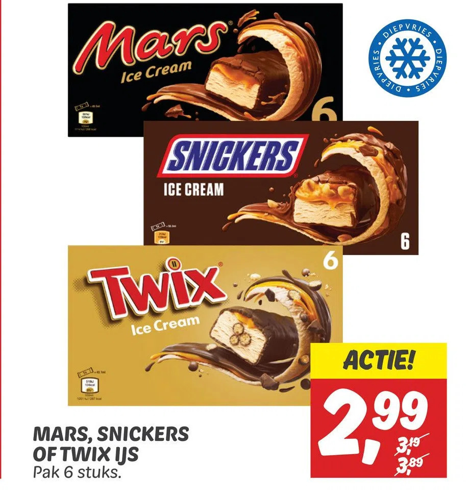 Mars, snickers of twix ijs aanbieding bij Dekamarkt