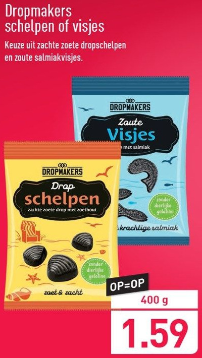 Dropmakers schelpen of visjes aanbieding bij ALDI