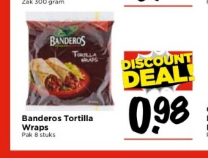 Banderos Tortilla Wraps Pak 8 stuks aanbieding bij Vomar Voordeelmarkt