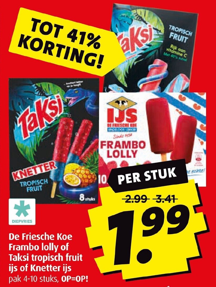 De Friesche Koe Frambo lolly of Taksi tropisch fruit ijs of Knetter ijs ...