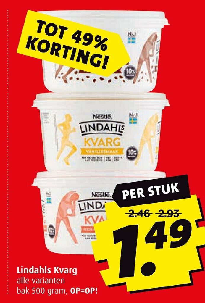 Lindahls Kvarg alle varianten bak 500 gram, aanbieding bij Boni