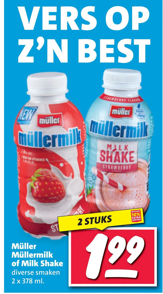 Müller müllermilk of milk shake aanbieding bij Nettorama