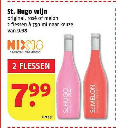 St. hugo wijn original, rosé of melon 750 ml aanbieding bij Poiesz