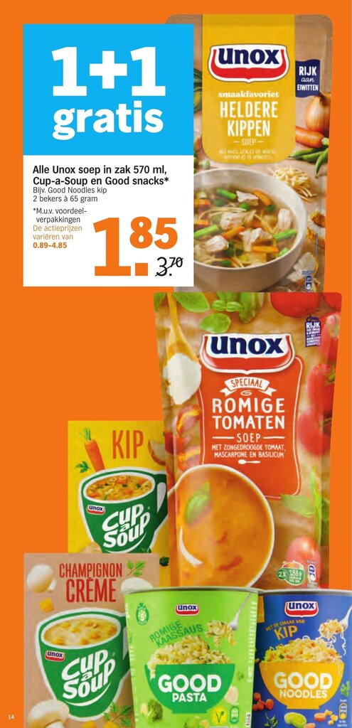 Unox soep in zak 570 ml, Cup-a-Soup en Good snacks 65 gram aanbieding ...