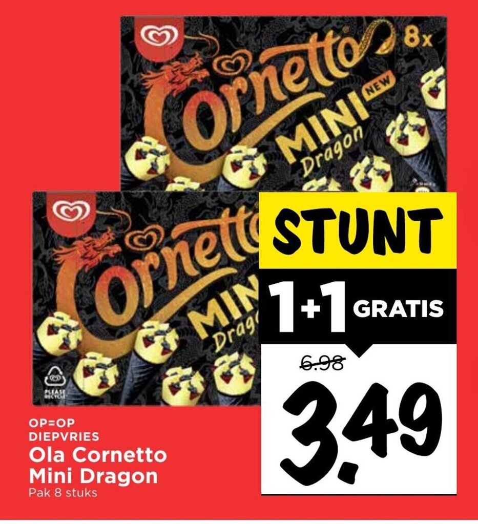 Ola Cornetto Mini dragon 2*8st aanbieding bij Vomar Voordeelmarkt