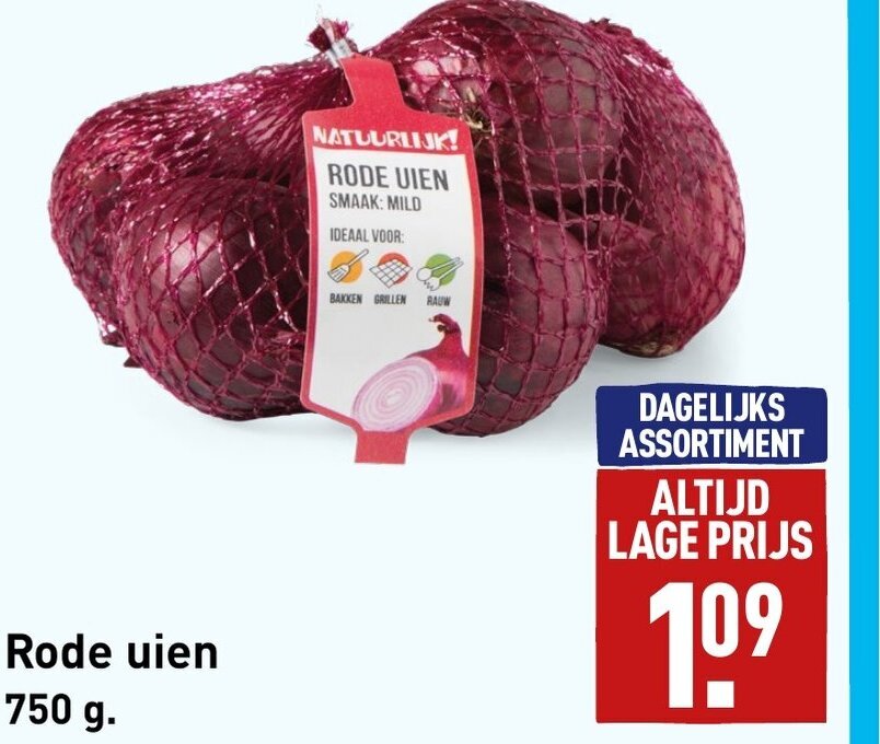 Rode uien 750 g. aanbieding bij ALDI
