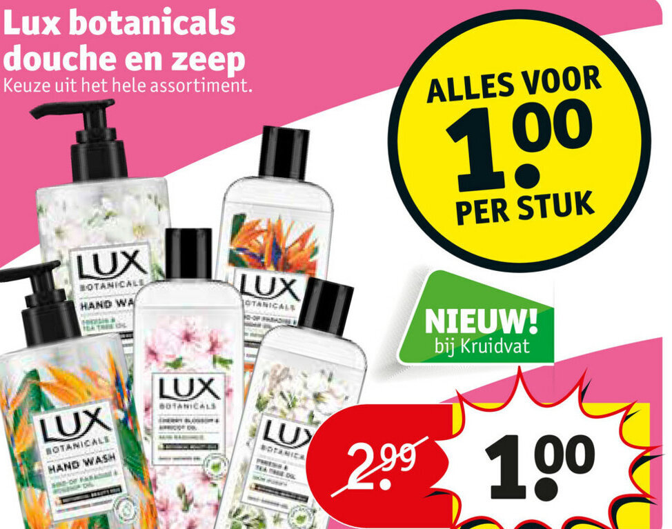 Lux botanicals douche en zeep aanbieding bij Kruidvat