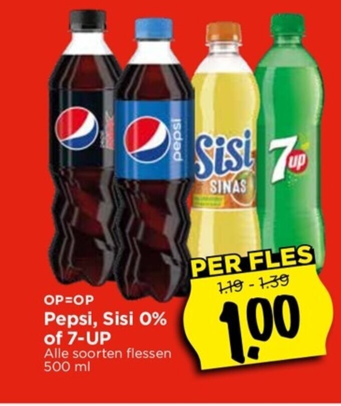 Pepsi, Sisi 0% of 7-UP 500ml aanbieding bij Vomar Voordeelmarkt
