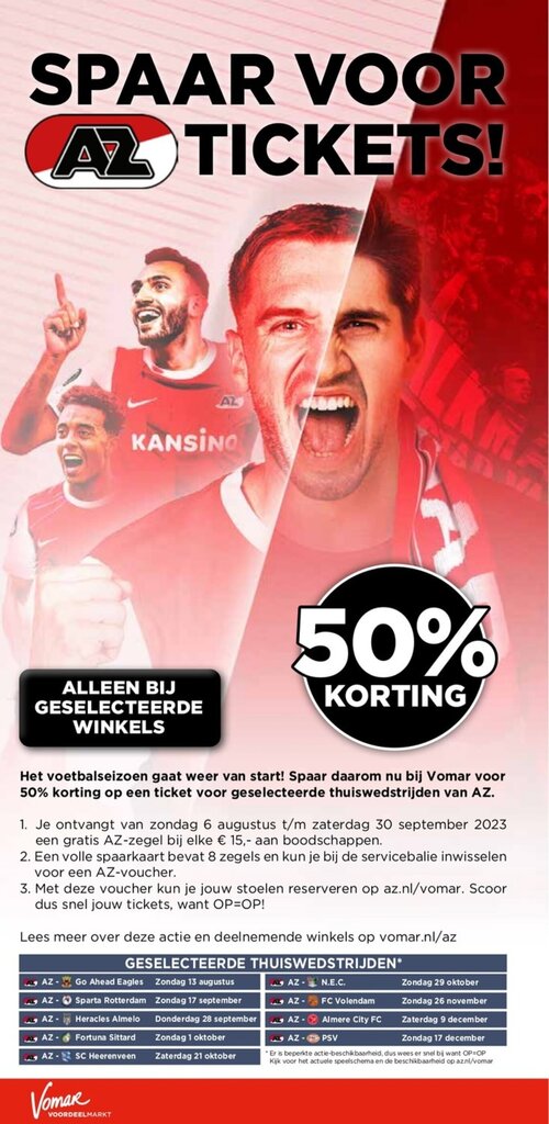 SPAAR VOOR AZ TICKETS! aanbieding bij Vomar Voordeelmarkt