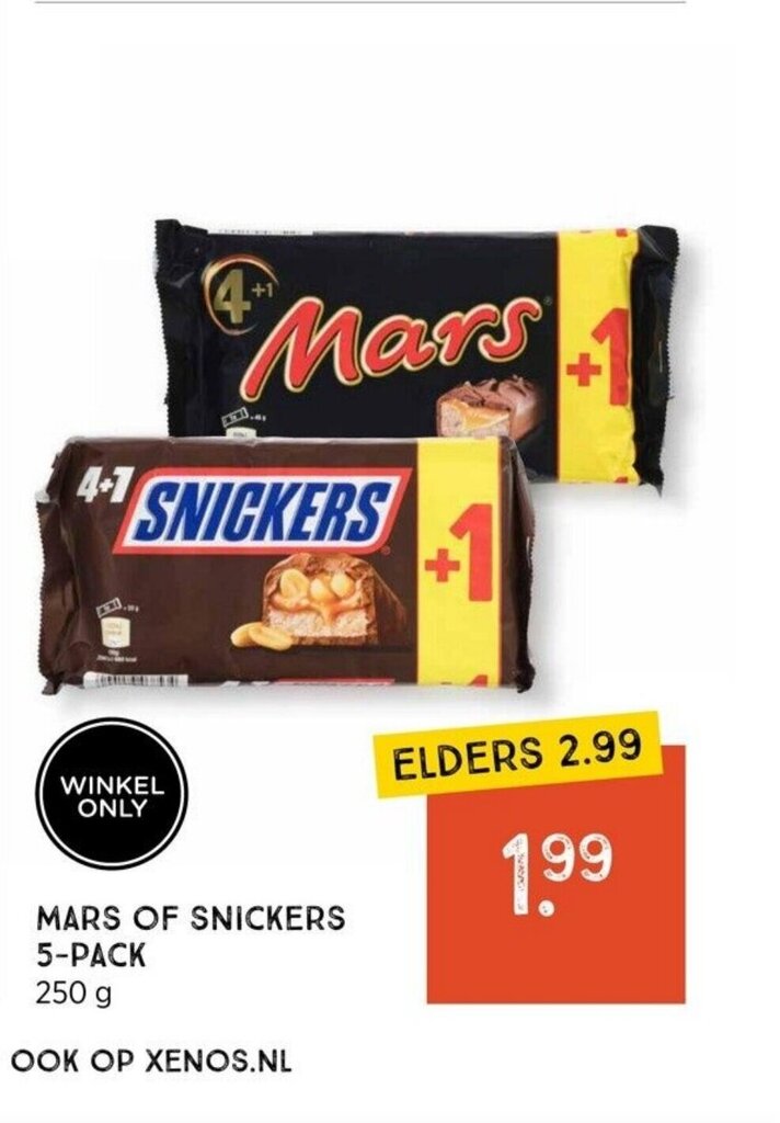MARS OF SNICKERS 5-PACK 250g aanbieding bij Xenos