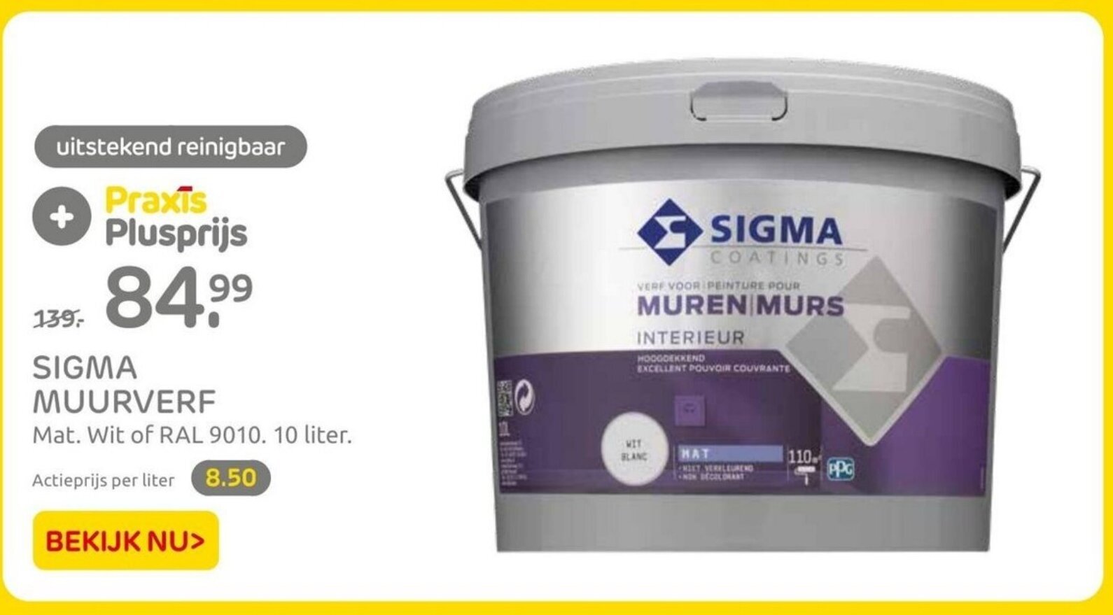 SIGMA MUURVERF Mat. Wit of RAL 9010. 10 liter. aanbieding bij Praxis