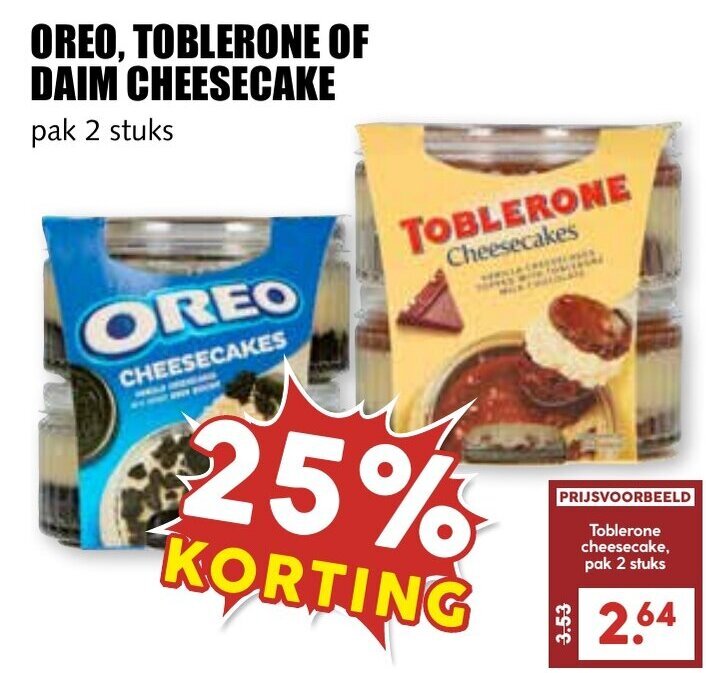 OREO, TOBLERONE OF DAIM CHEESECAKE pak 2 stuks aanbieding bij De ...