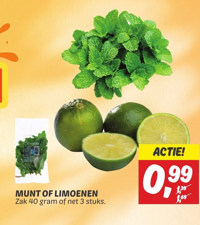 MUNT OF LIMOENEN Zak 40 gram of net 3 stuks. aanbieding bij Dekamarkt
