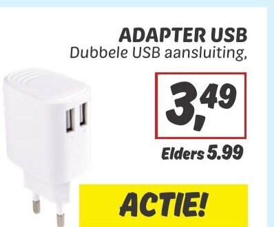 ADAPTER USB Dubbele USB aansluiting, aanbieding bij Dekamarkt