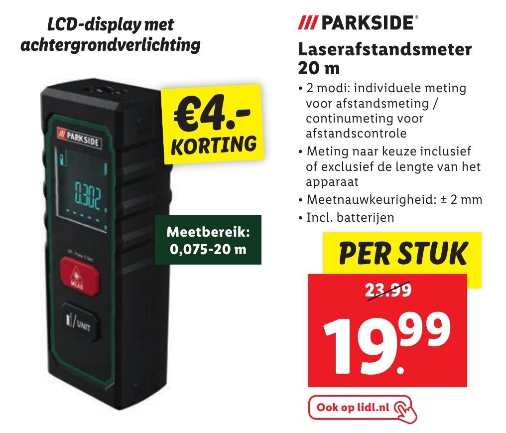 PARKSIDEⓇ Laserafstandsmeter 20m aanbieding bij Lidl