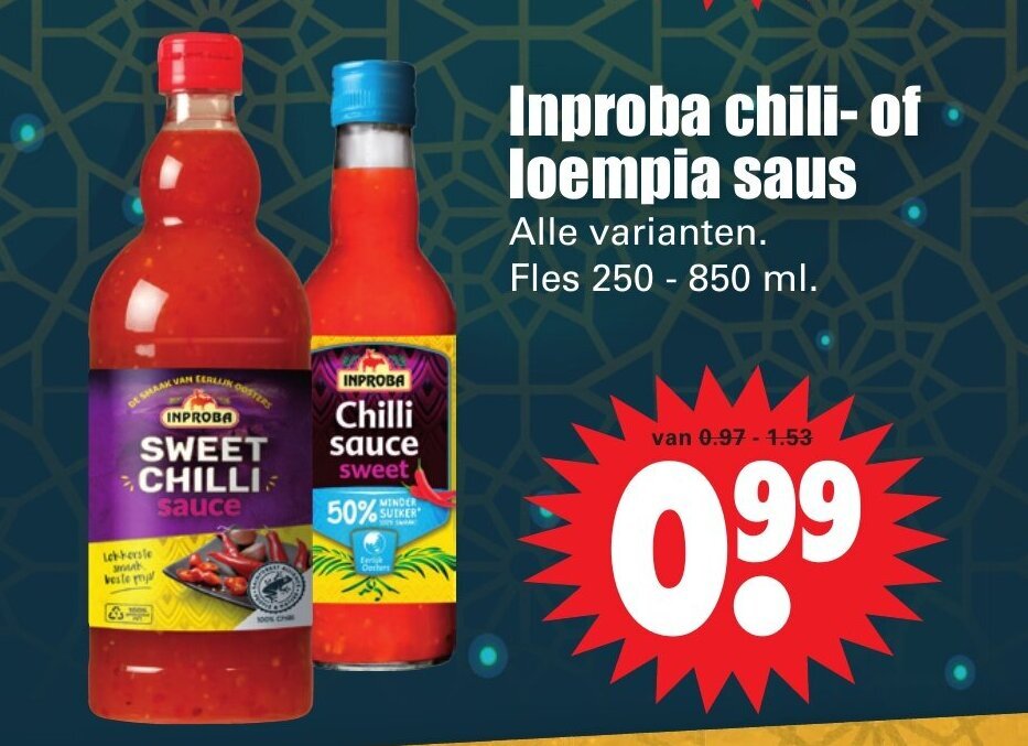 Inproba chili- of loempia saus 250-850 ml aanbieding bij Dirk
