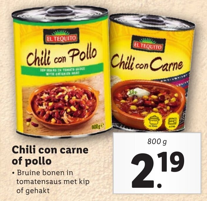 Chili con carne of pollo 800g aanbieding bij Lidl
