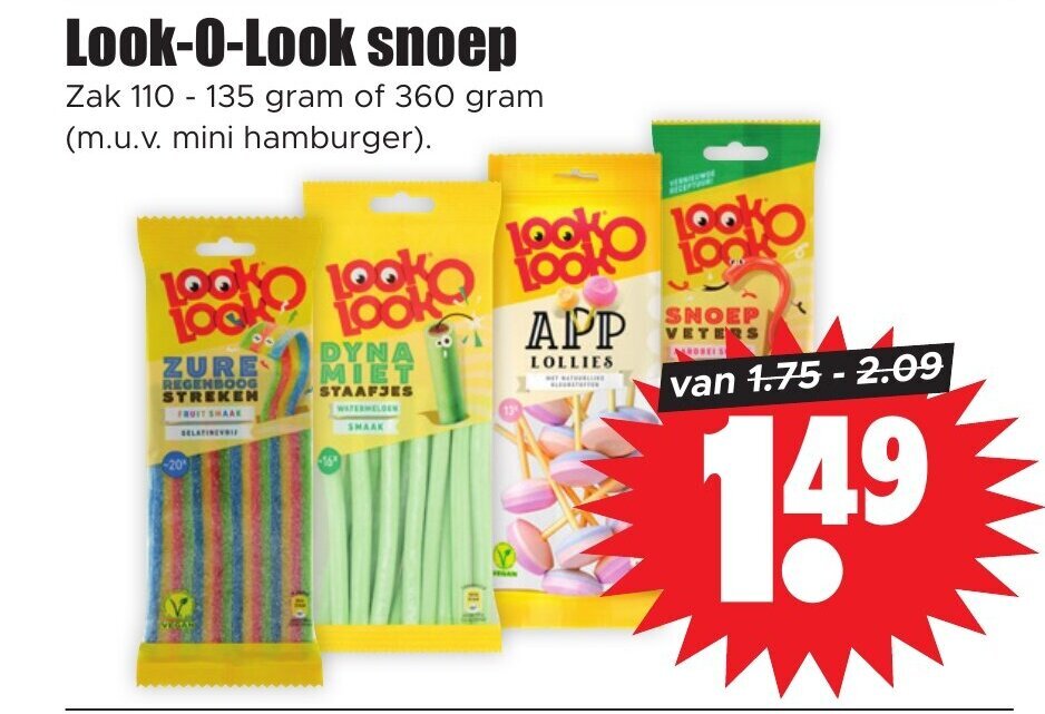 Look-O-Look snoep Zak 110 - 135 gram of 360 gram (m.u.v. mini hamburger ...