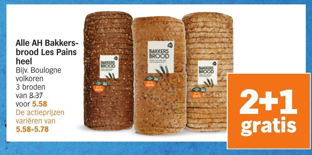 Alle AH Bakkers-brood Les Pains heel 2+1 gratis aanbieding bij Albert Heijn