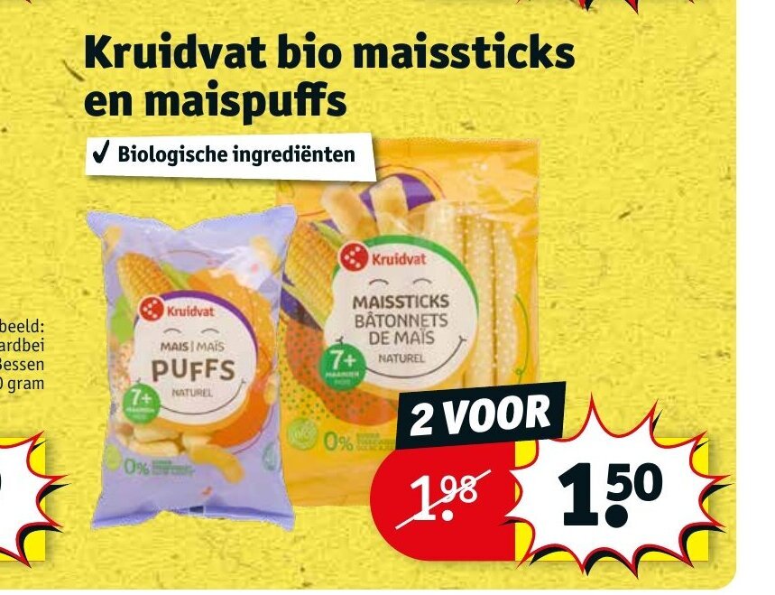 Bio maissticks en maispuffs aanbieding bij Kruidvat