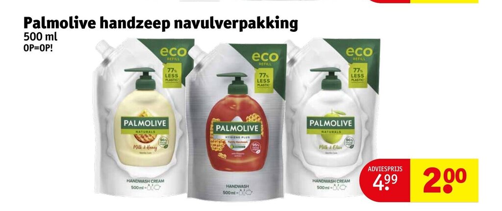 Palmolive handzeep navulverpakking 500 ml aanbieding bij Kruidvat