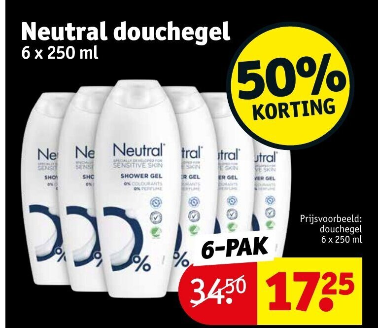 Neutral douchegel 6 x 250 ml aanbieding bij Kruidvat