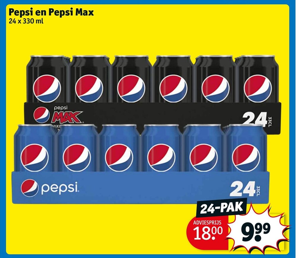 Pepsi en Pepsi Max 24 x 330 ml aanbieding bij Kruidvat