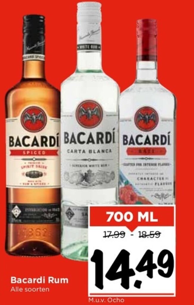 Bacardi Rum Alle soorten 750ml aanbieding bij Vomar Voordeelmarkt