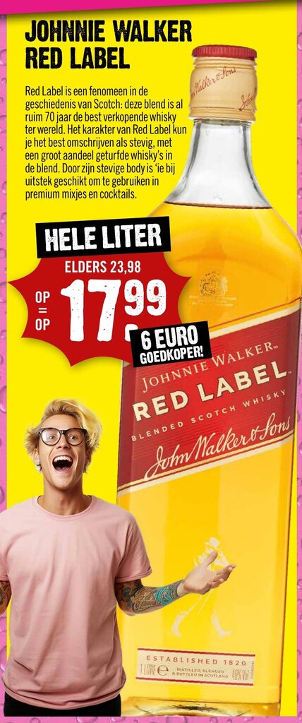 JOHNNIE WALKER RED LABEL HELE LITER aanbieding bij Dirck 3