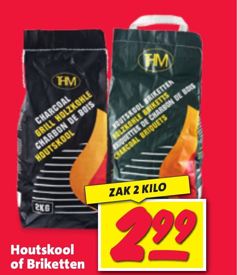 Houtskool of Briketten ZAK 2 KILO aanbieding bij Nettorama