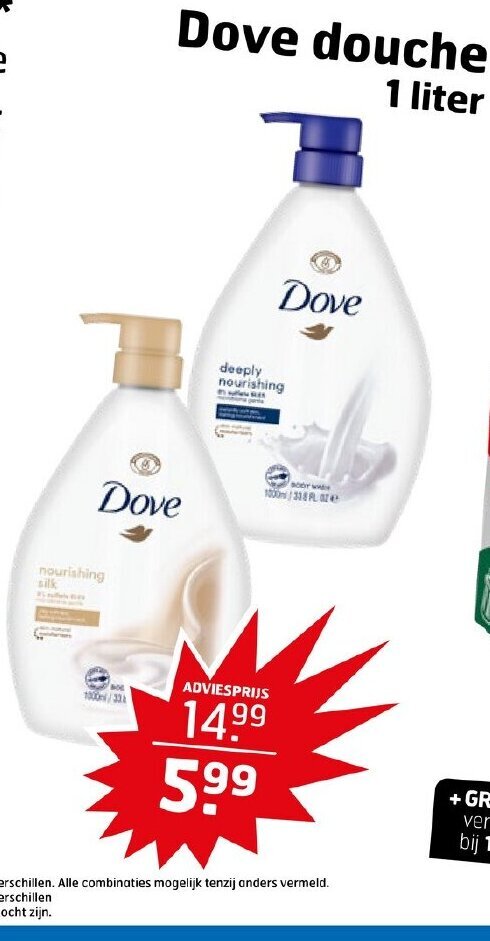 Dove douche 1 liter aanbieding bij Trekpleister