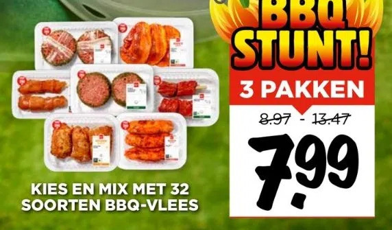 Kies en mix met 32 soorten bbq-vlees aanbieding bij Vomar Voordeelmarkt