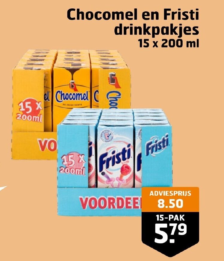 Chocomel en Fristi drinkpakjes 15 x 200 ml aanbieding bij Trekpleister