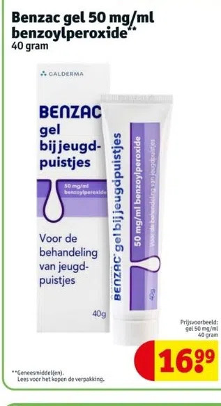 Benzac gel 50 mg/ml benzoylperoxide aanbieding bij Kruidvat