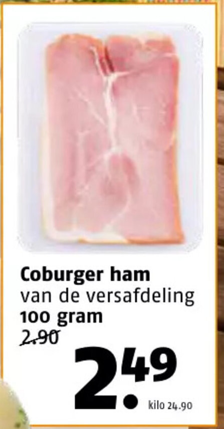 Coburger ham van de versafdeling 100 gram aanbieding bij Poiesz