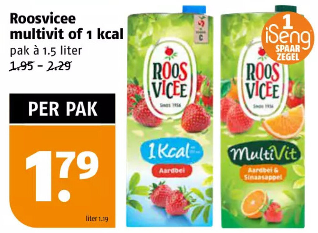 Roosvicee multivit of 1 kcal aanbieding bij Poiesz