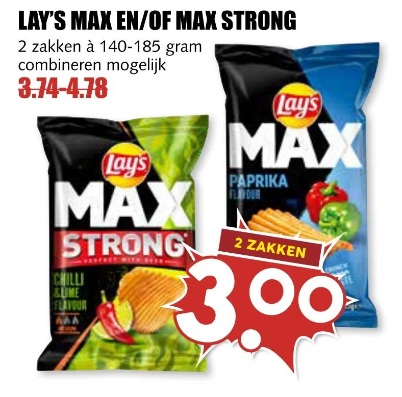 Lay's max en/of max strong aanbieding bij MCD Supermarkt