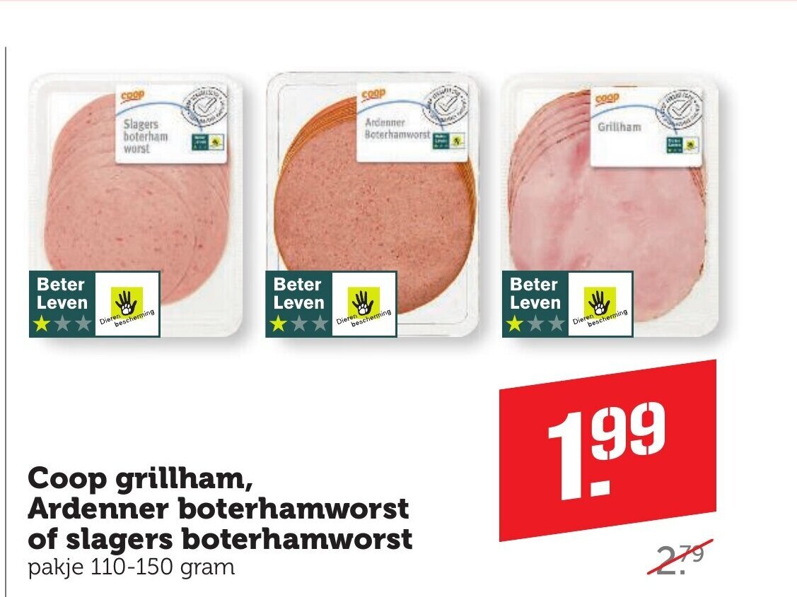 Coop grillham, Ardenner boterhamworst of slagers boterhamworst pakje ...