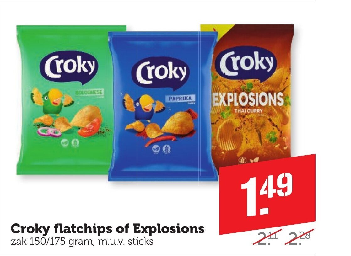 Croky flatchips of Explosions zak 150/175 gram, m.u.v. sticks ...