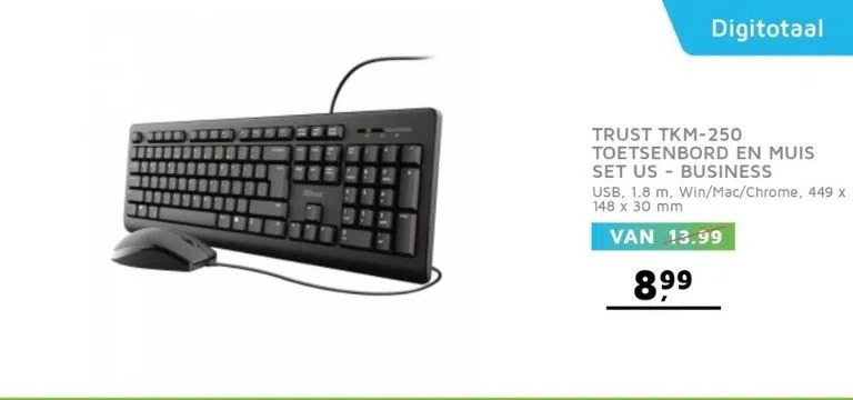 Trust tkm-250 toetsenbord en muis set us - business aanbieding bij Digitotaal