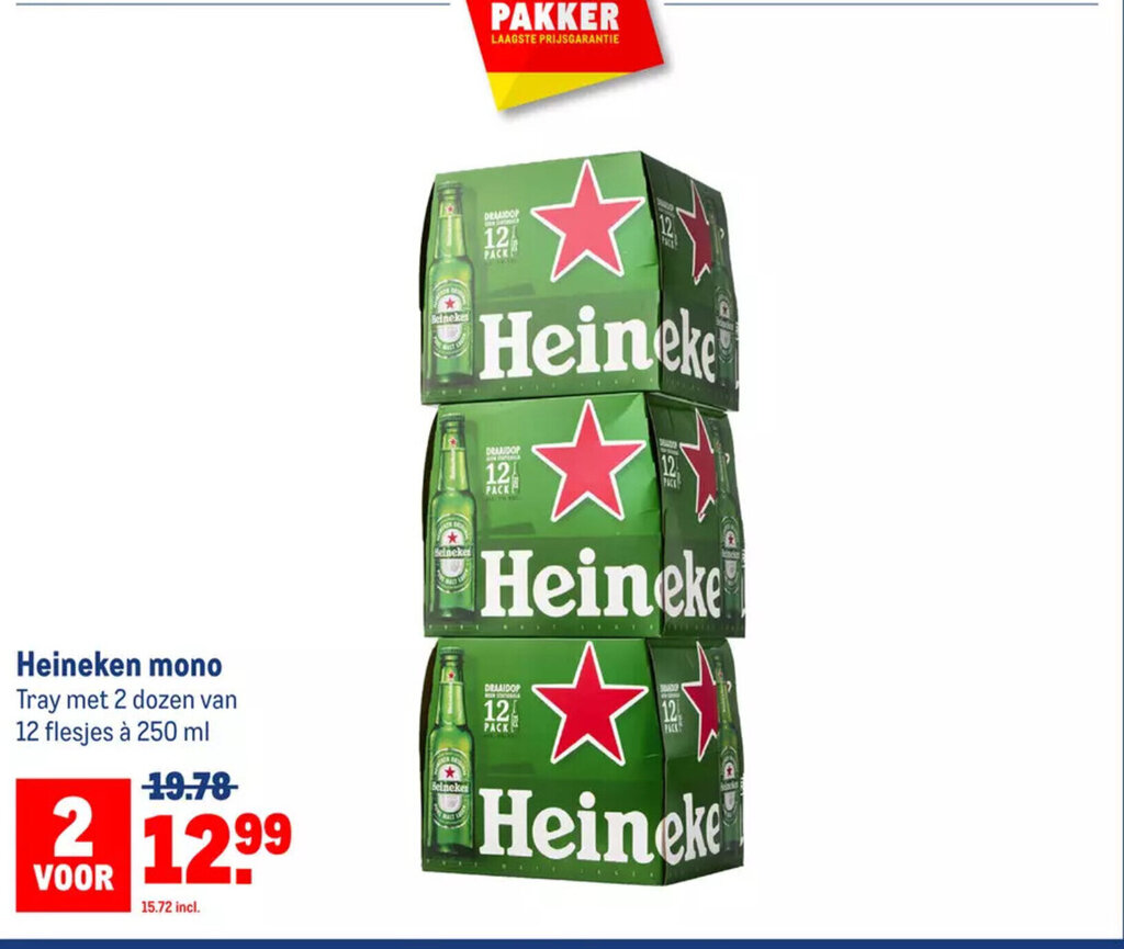 Heineken mono Tray met 2 dozen van 12 flesjes à 250 ml aanbieding bij Makro