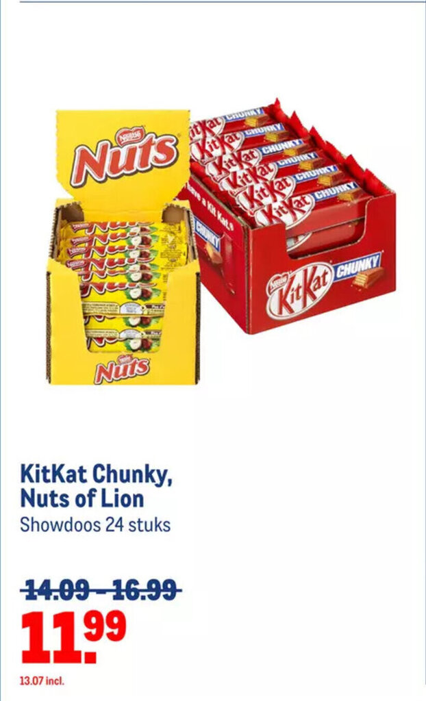 KitKat Chunky, Nuts of Lion Showdoos 24 stuks aanbieding bij Makro