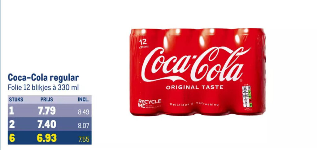 Coca-Cola regular Folie 12 blikjes à 330 ml aanbieding bij Makro