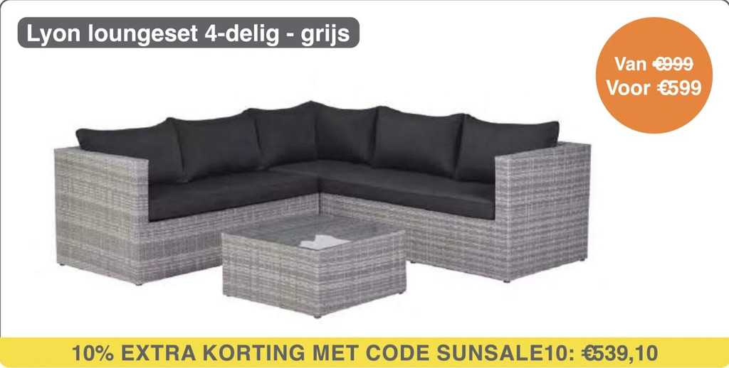 Lyon loungeset 4-delig - grijs aanbieding bij Tuinmeubelland